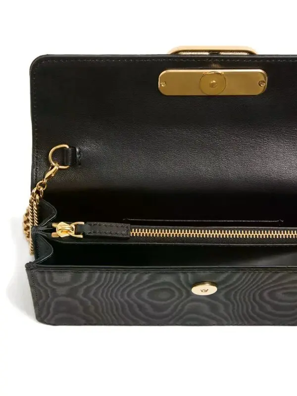 Valentino Garavani Vlogo Signature Chain Wallet In Moiré Fabric With Jewel Logo - Black