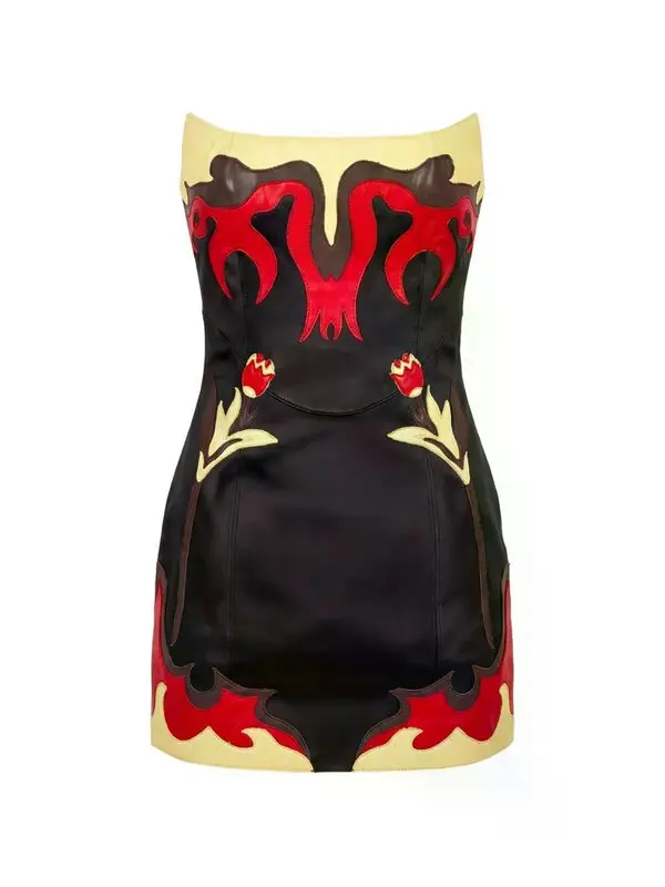 MARINE SERRE Floral-patch Strapless Mini Dress