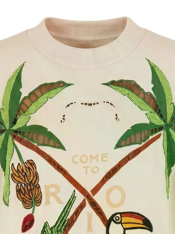 Farm Rio Embroidered Crew Neck Sweatshirt - Neutrals