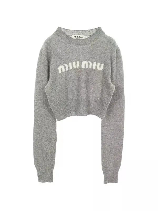 Miu Miu Intarsia-knit Logo Cropped Sweater