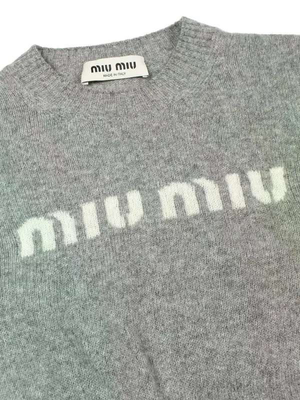 Miu Miu Intarsia-knit Logo Cropped Sweater