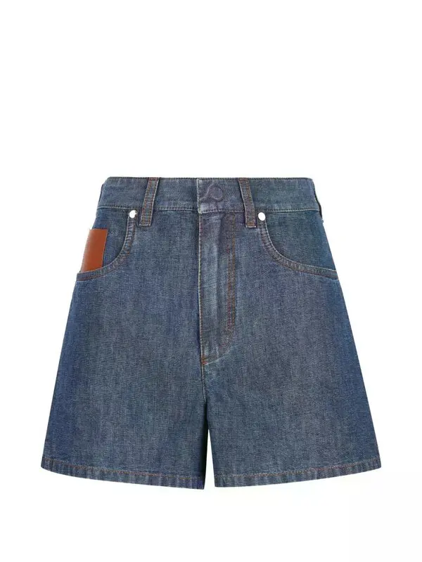 Fendi Logo Patch Denim Shorts - Blue