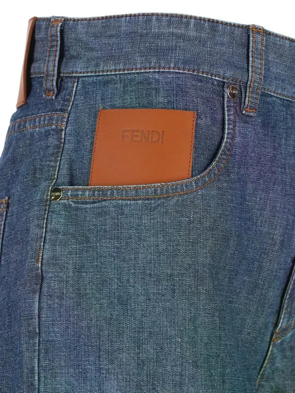 Fendi Logo Patch Denim Shorts - Blue