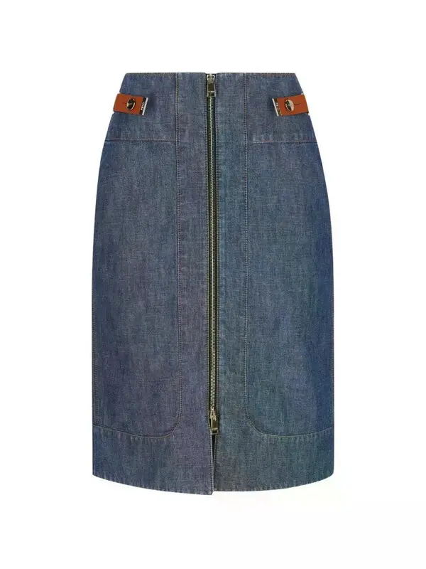 Fendi Zip-fastening Denim Skirt With Leather Detail