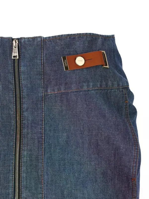 Fendi Zip-fastening Denim Skirt With Leather Detail
