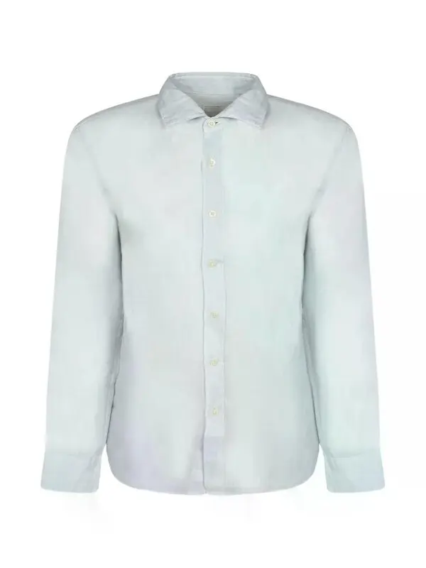 120% Lino Button-fastening Curved-hem Shirt - Blue