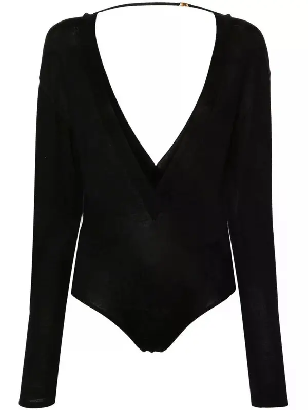 Saint Laurent V-neck Long Sleeve Bodysuit - Black