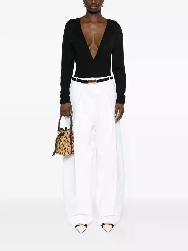 Saint Laurent V-neck Long Sleeve Bodysuit - Black