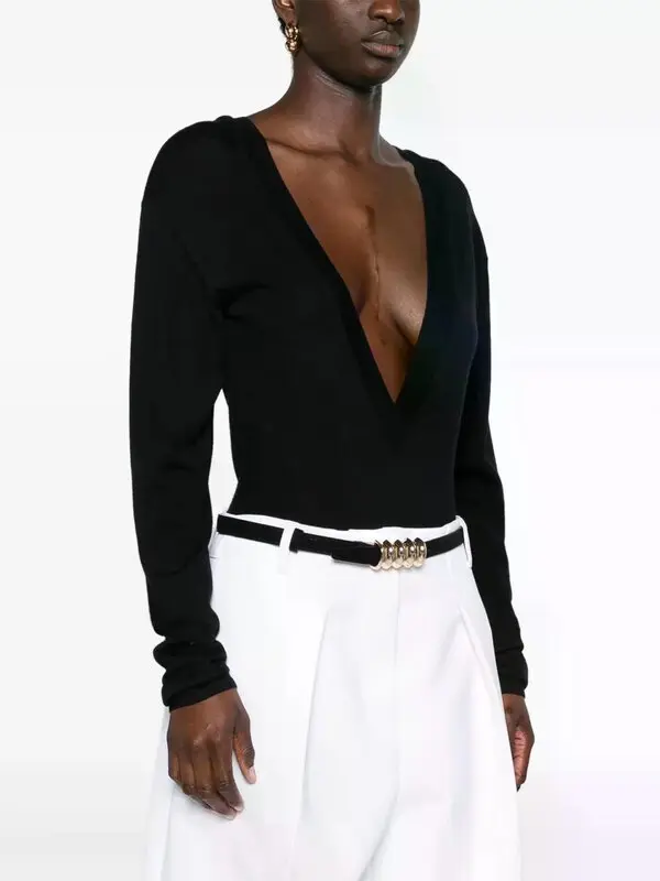 Saint Laurent V-neck Long Sleeve Bodysuit - Black