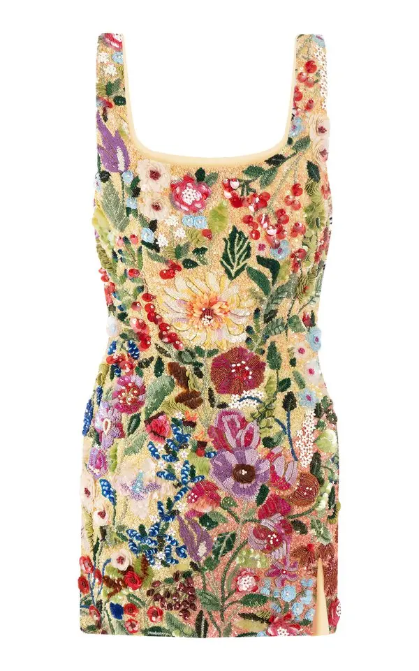 LA FUORI Embellished Floral Tulle Mini Dress