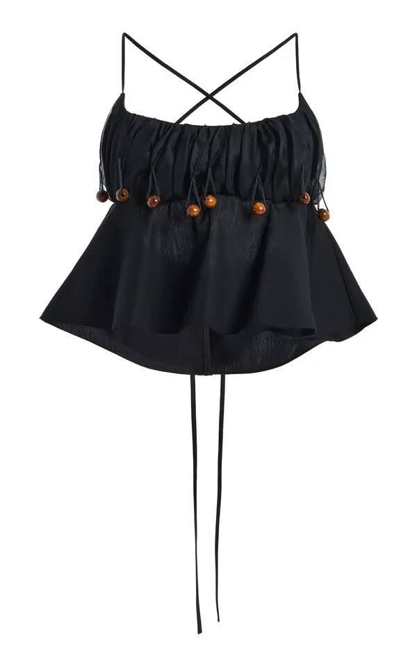 TAE PARK Beaded Silk Organza Bralette Top - Black