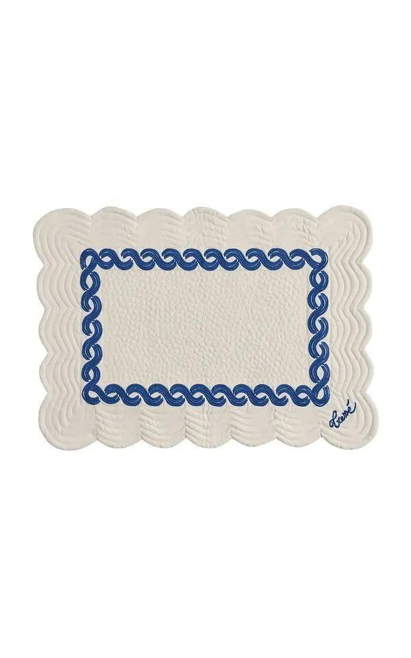 Tresse Navy Braid Embroidered Placemat - White