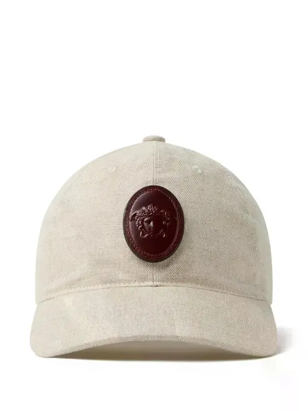 Versace Cotton & Linen Baseball Cap With Medusa Cameo - Neutrals
