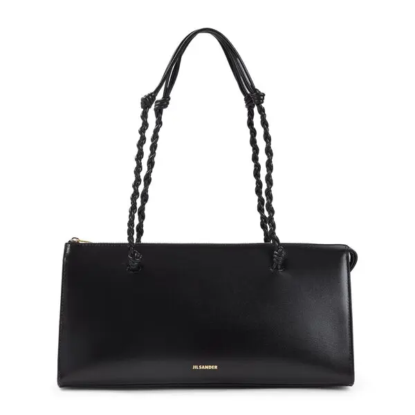 JIL SANDER Braided Leather Shoulder Bag - Black