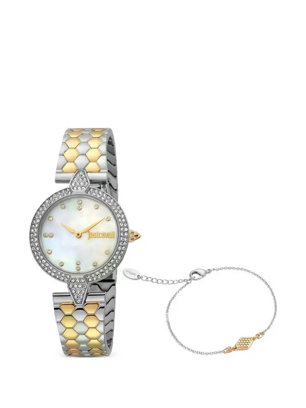 Just Cavalli Nobile Glam 30mm Watch With Crystal Embellishments - White