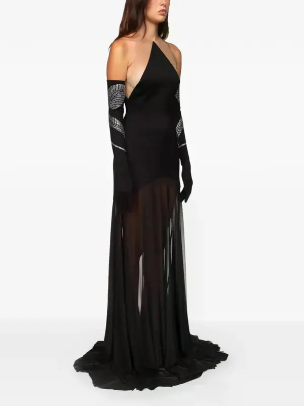 David Koma Mesh Panelling Halterneck Maxi Dress