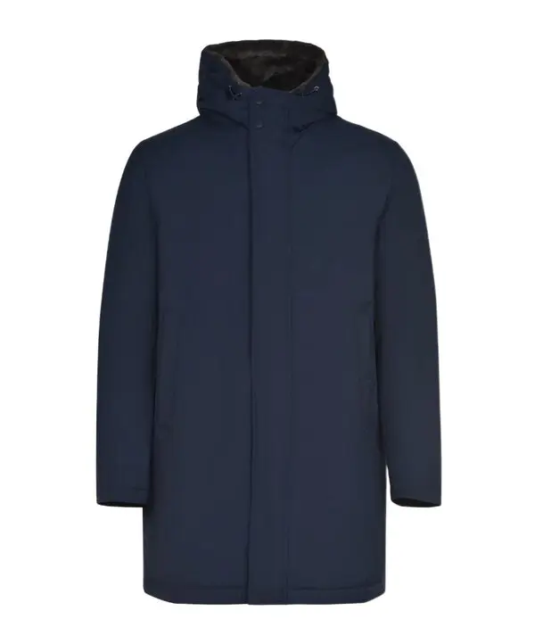 Herno Light Faux Fur Hooded Long Parka - Blue