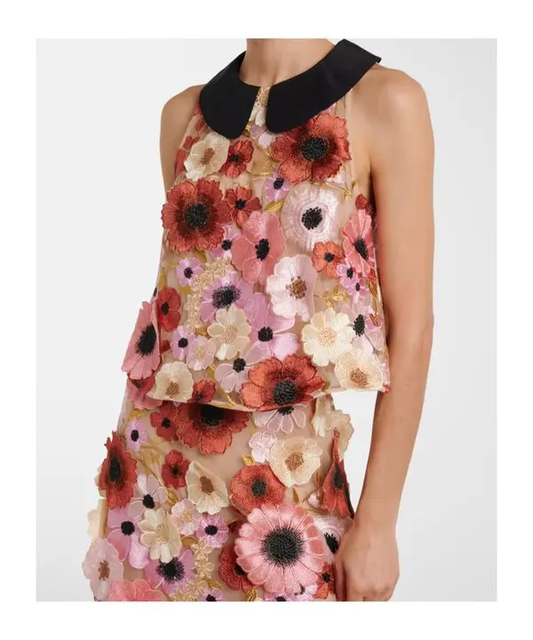 Dorothee Schumacher Sleeveless Top With Detachable Floral Appliqué Collar - Multicolor