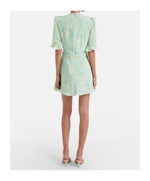 Alessandra Rich Lace-trimmed Floral Silk Minidress - Green