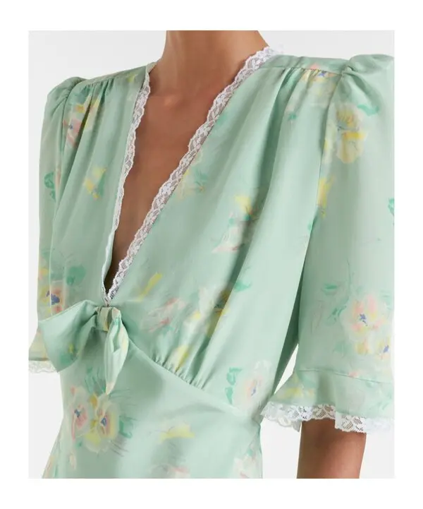 Alessandra Rich Lace-trimmed Floral Silk Minidress - Green