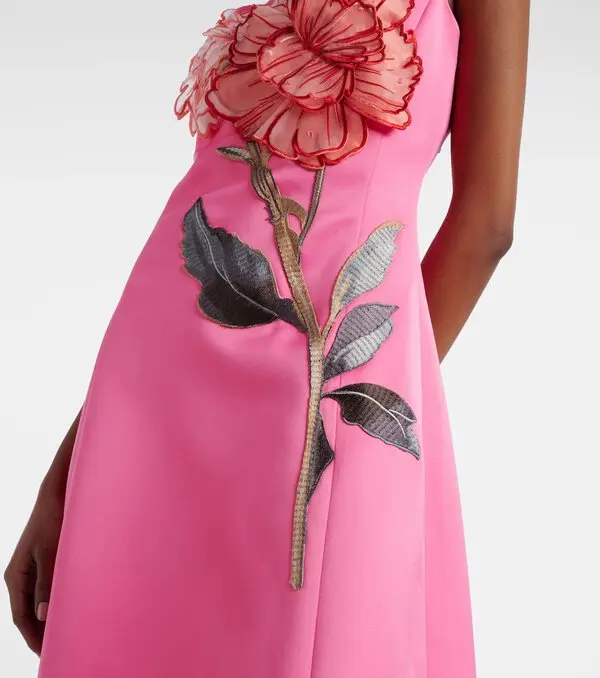 LEO Lin Floral-appliqué A-line Midi Dress
