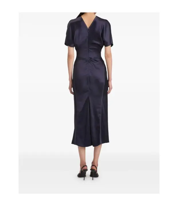 Victoria Beckham Gathered Waist Short Sleeve Dress - Blue