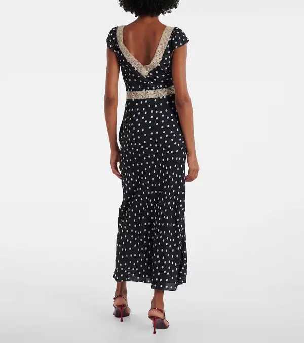 Rixo Iggy Polka Dot Printed Dress With Lace Details
