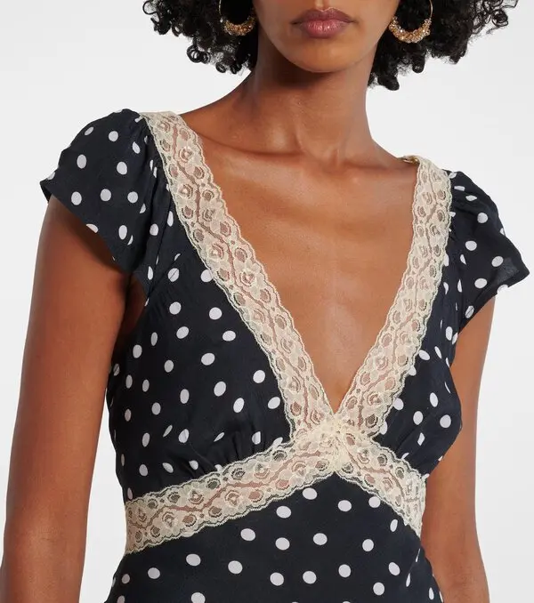 Rixo Iggy Polka Dot Printed Dress With Lace Details