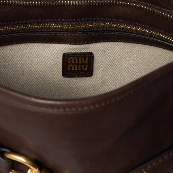 Miu Miu Aventure Nappa Leather Bag With Zippered Closure - Black