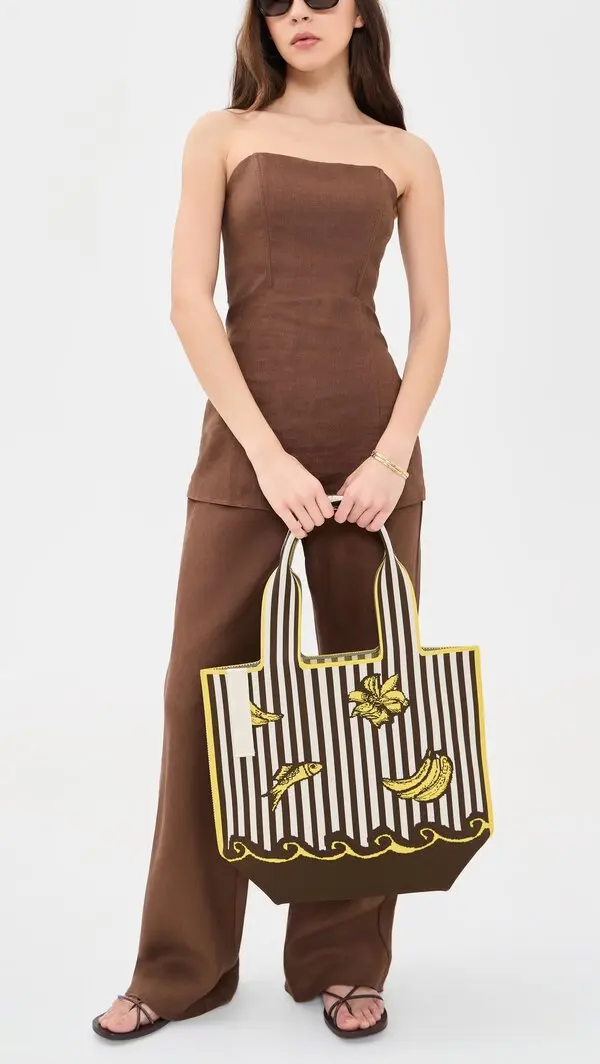 ALEMAIS Mona Jacquard Shopper Tote With Fish And Banana Graphics