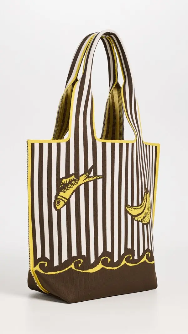ALEMAIS Mona Jacquard Shopper Tote With Fish And Banana Graphics