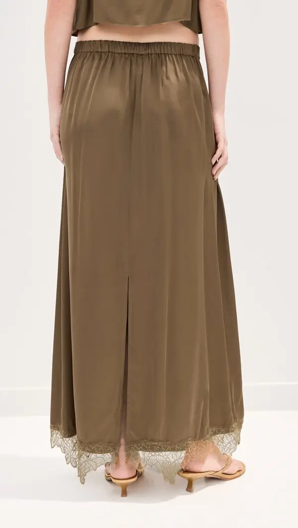 LE BOP Marion Satin Skirt With Lace Trim - Hazelnut
