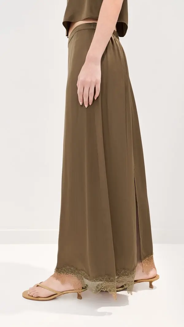 LE BOP Marion Satin Skirt With Lace Trim - Hazelnut