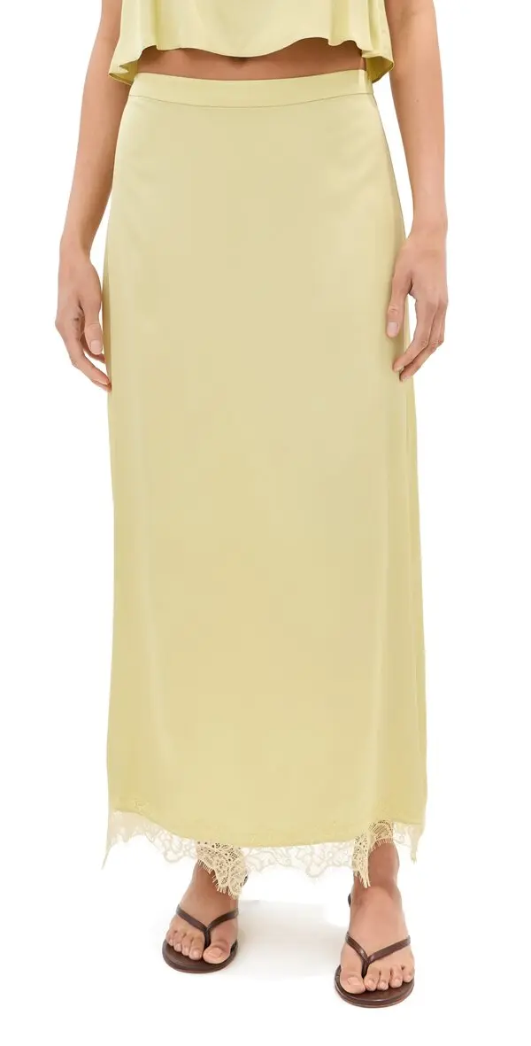 LE BOP Marion Satin Skirt With Lace Trim - Honeydew
