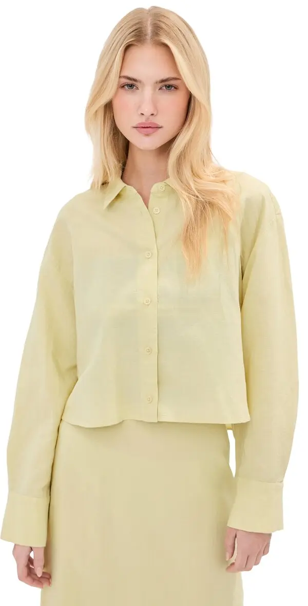 LE BOP Felicity Linen Button-down Shirt - Honeydew