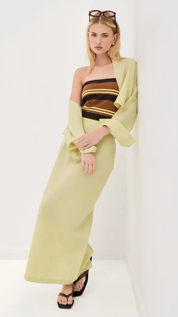 LE BOP Felicity Linen Button-down Shirt - Honeydew