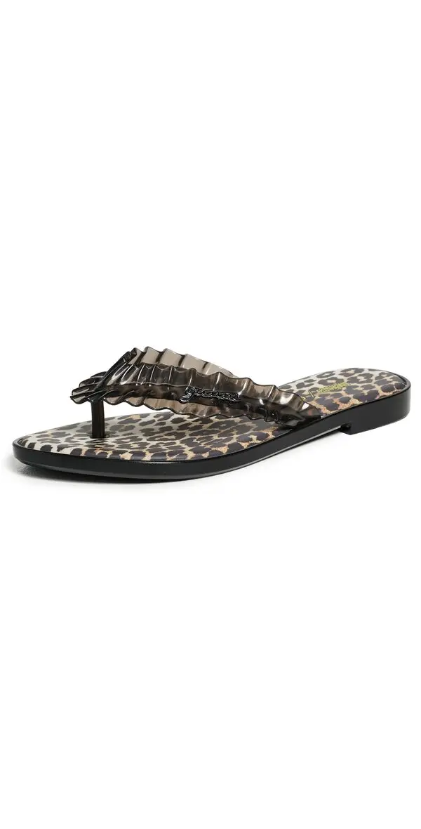 Melissa X Ganni Leopard Print Jelly Flip Flops - Black