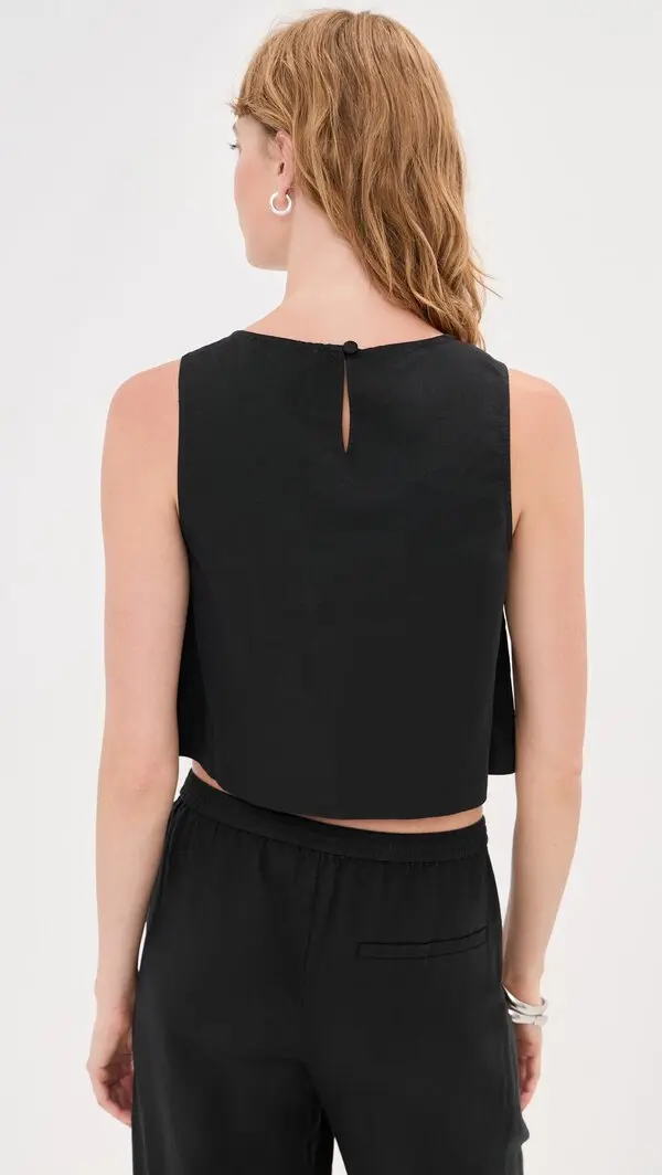 LE BOP Margot Linen Sleeveless Blouse - Black