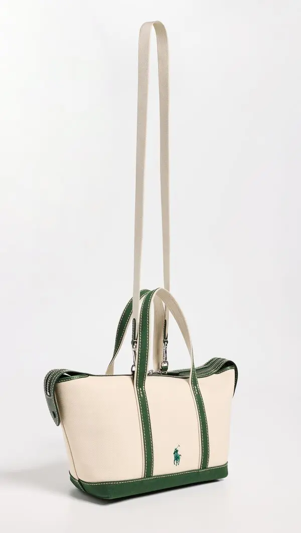 Polo Ralph Lauren Canvas Mini Shopper Tote With Bear Patch - Ecru/juniper