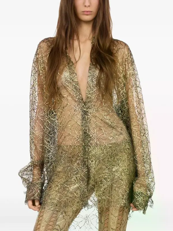 Roberto Cavalli Embroidered Lace Shirt