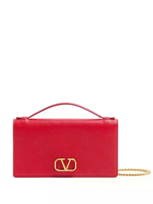 Valentino Garavani Vlogo Signature Grainy Calfskin Wallet With Chain - Red