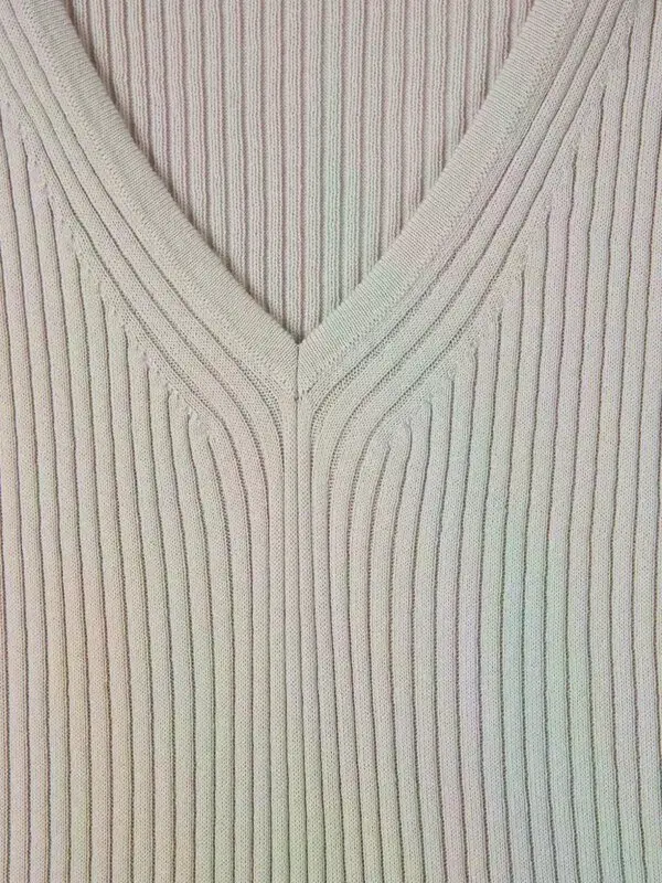 Peserico Ribbed Knit V-neck Top - Neutrals