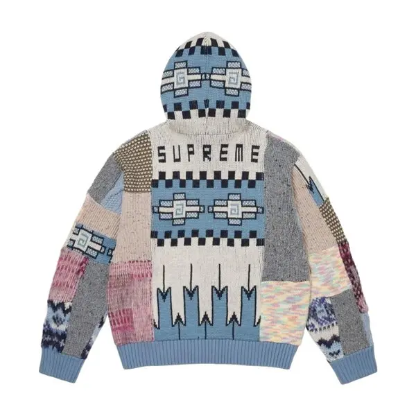 Supreme Patchwork Zip Up Hooded Sweater - Light Blue