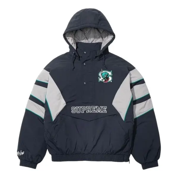 Supreme X Salem Ss26 Half Zip Stadium Jacket - Navy