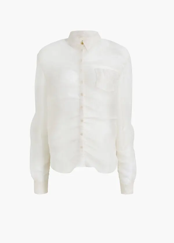 Khaite Allie Ruched Silk Organza Shirt - Chalk