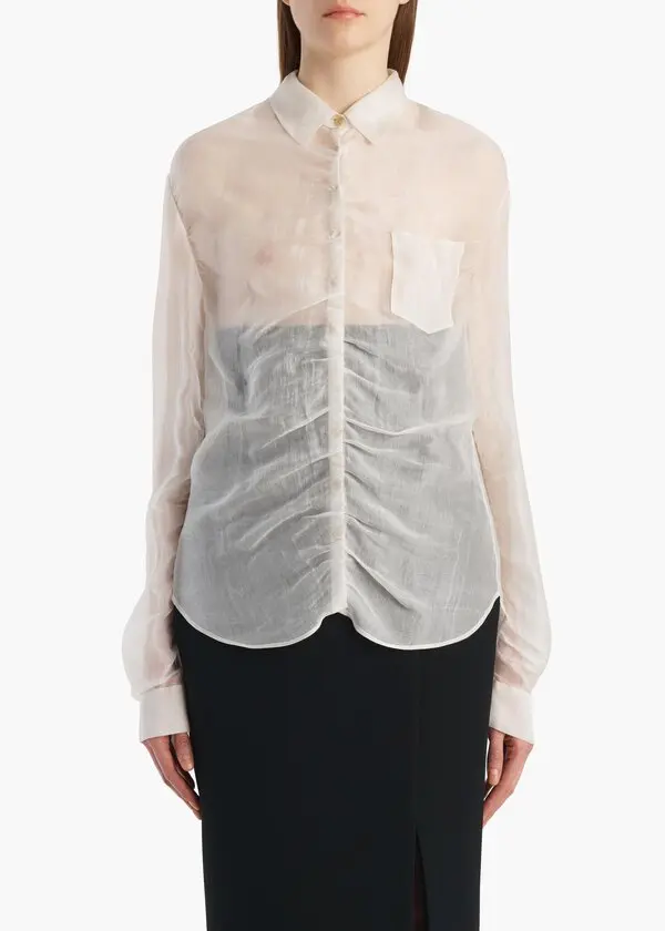 Khaite Allie Ruched Silk Organza Shirt - Chalk