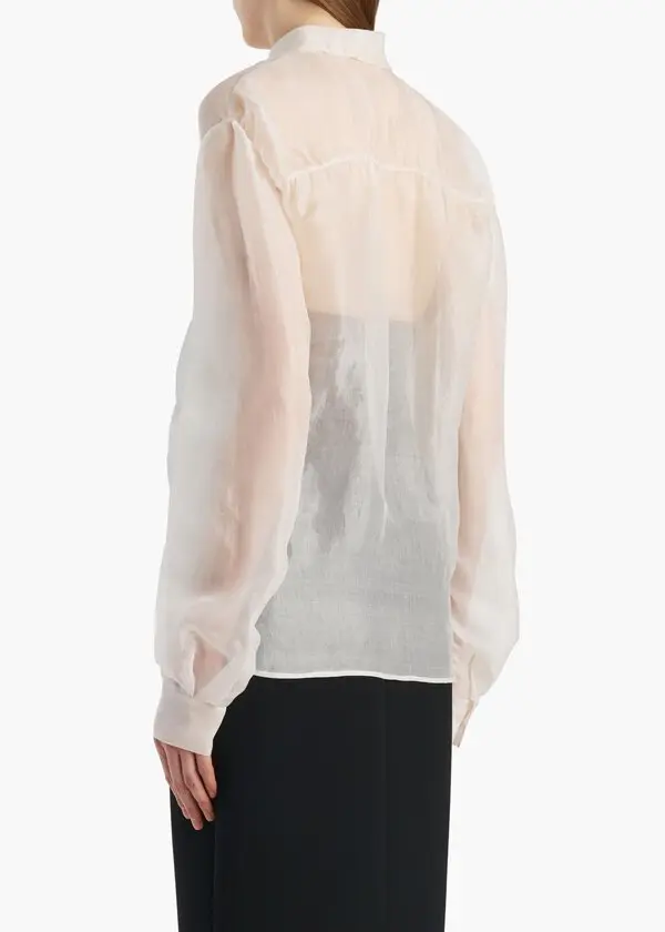 Khaite Allie Ruched Silk Organza Shirt - Chalk