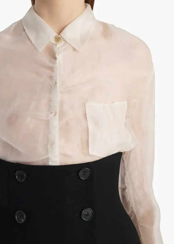 Khaite Allie Ruched Silk Organza Shirt - Chalk