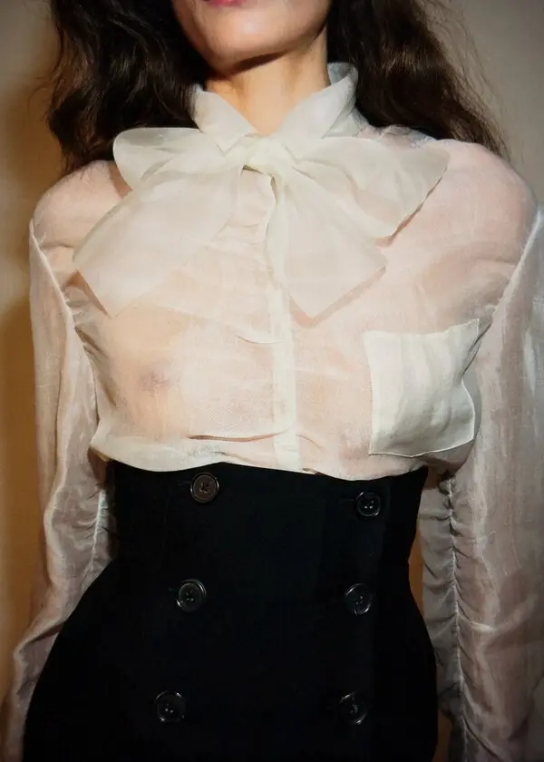 Khaite Allie Ruched Silk Organza Shirt - Chalk