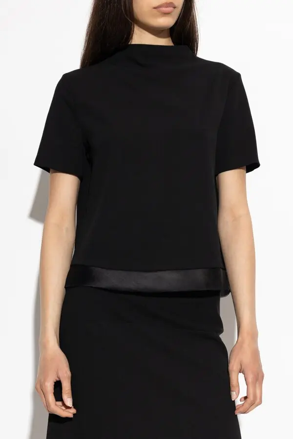 JIL SANDER Wool Top With Short Sleeves And Satin Trim